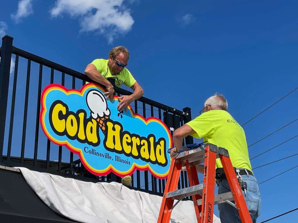 Cold Herald Sign Install - Engraphix Architectural Signage, Inc.